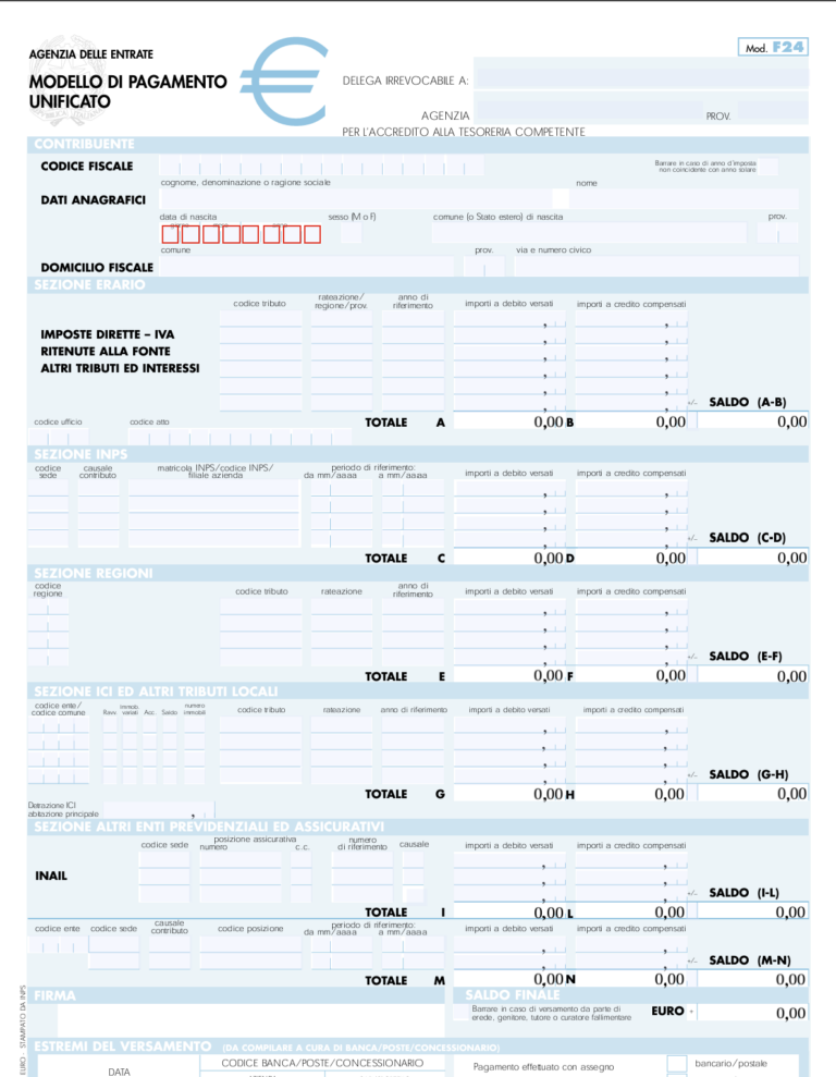 Modello F24 editabile: compilazione - Fiscomania